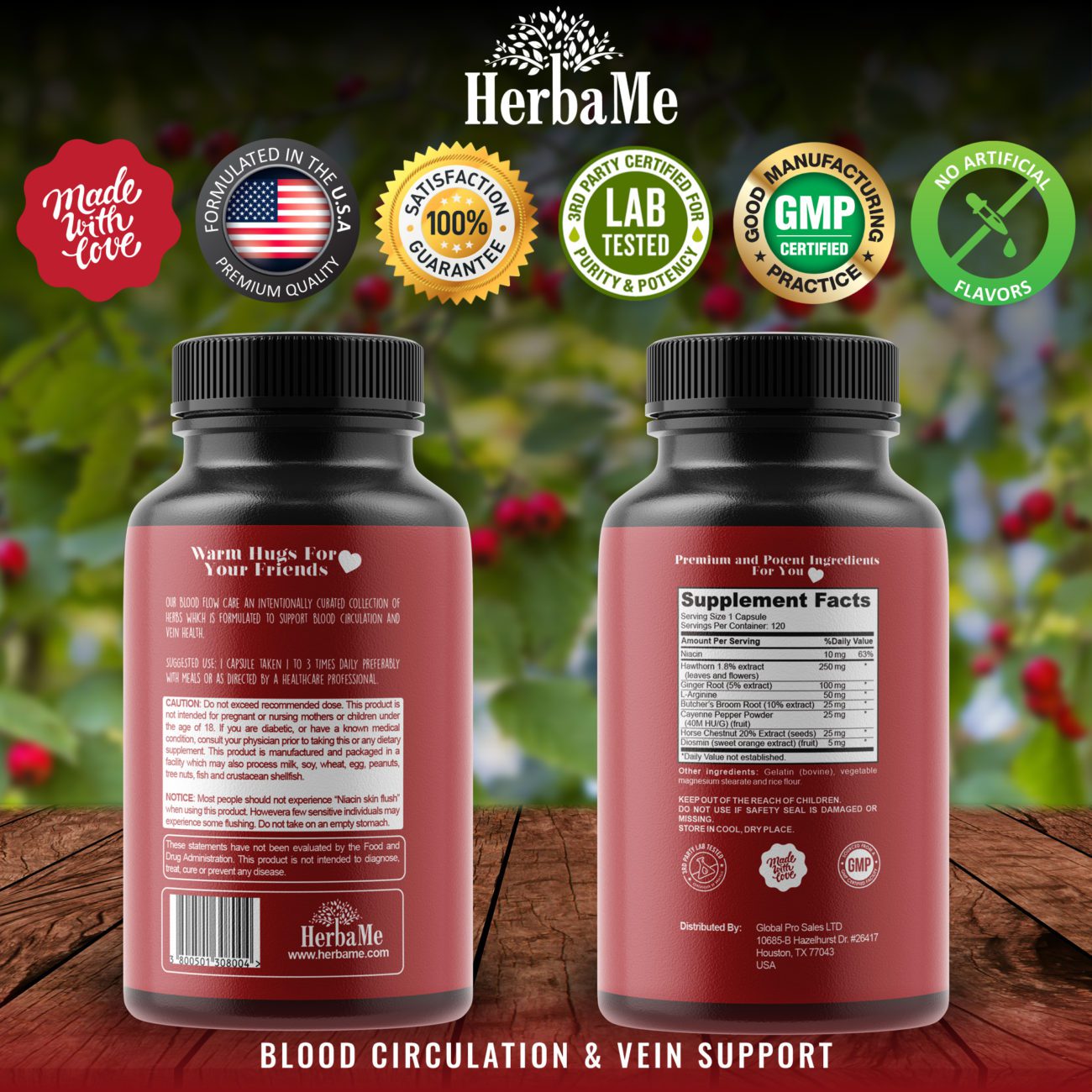 HerbaMe Blood Circulation Supplement, 120 Capsules, Supports Leg Vein ...
